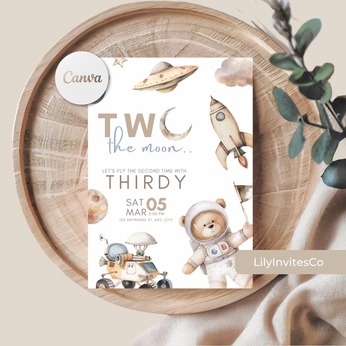 Two the Moon Birthday Invitation Space Theme Party 2nd Birthday ...