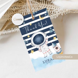 Outer Space Birthday Thank You Tag Astronaut Theme Party Favor Tag ...