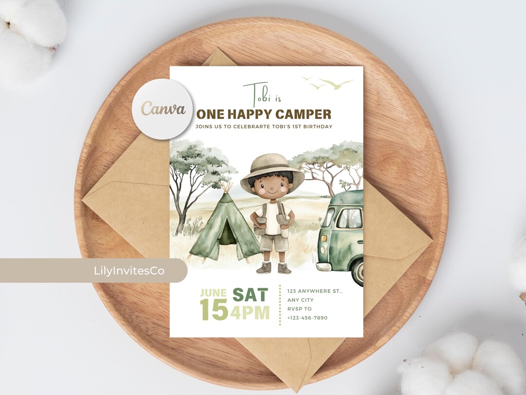 One Happy Camper Birthday Camp Invitation Camping Theme Party First ...