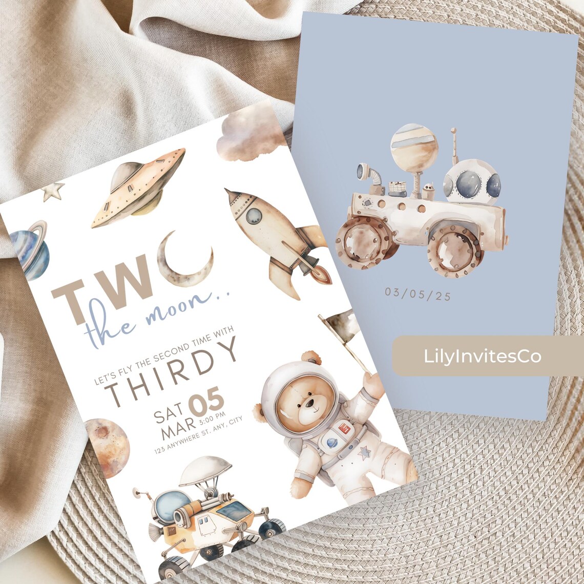 Two the Moon Birthday Invitation Space Theme Party 2nd Birthday ...