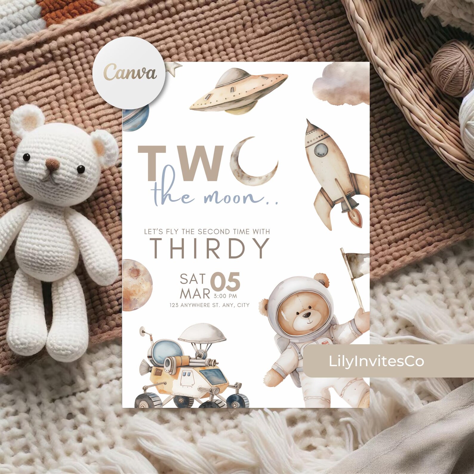 Two the Moon Birthday Invitation Space Theme Party 2nd Birthday ...