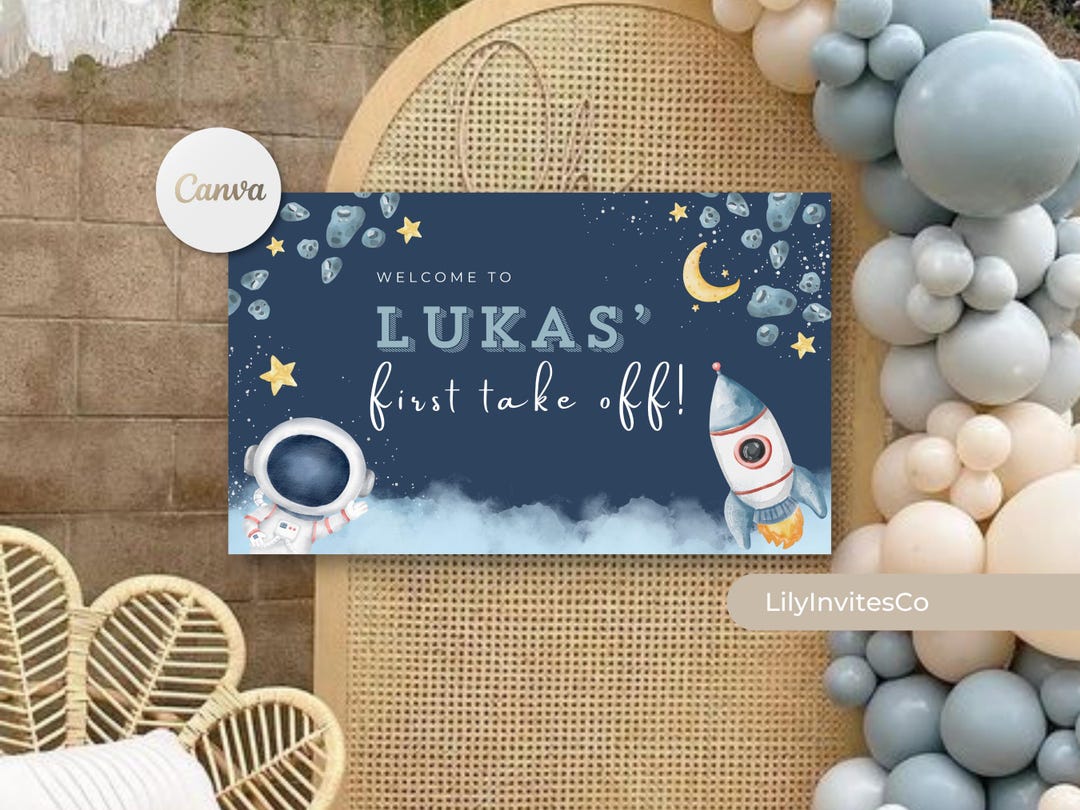 Outer Space Party Decor Astronaut Welcome Sign Banner First Trip Around ...