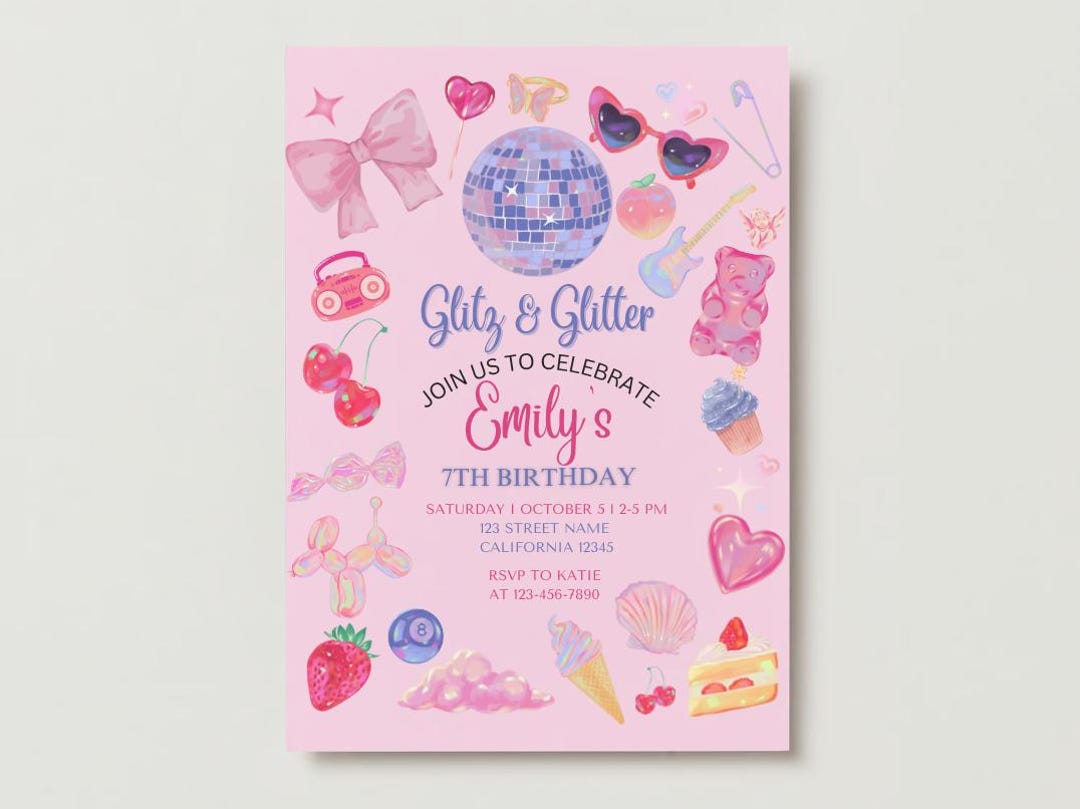 Glitz & Glam Birthday Invite - Editable - Etsy