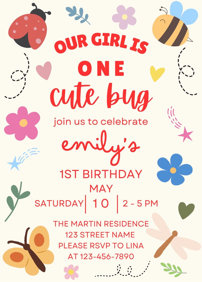 Ladybug 1st Birthday Invitation – Editable Bug Party (digital Download ...