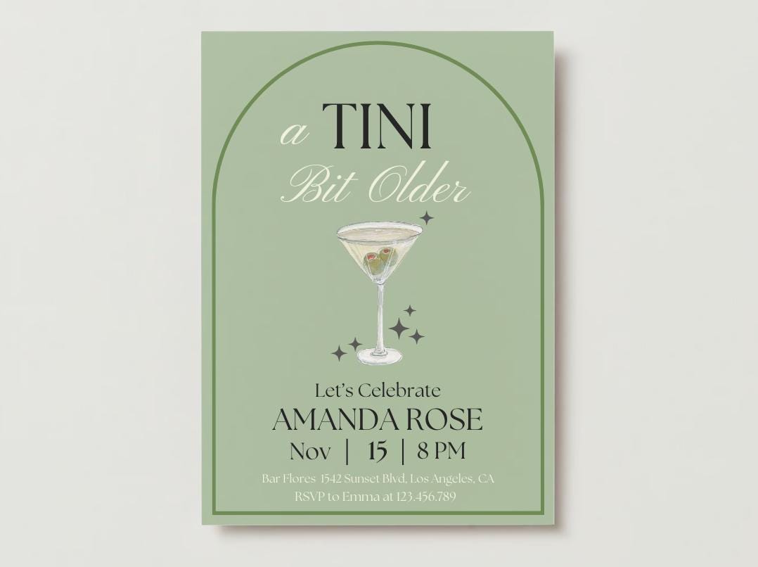 A Tini Bit Older Birthday Invite - Martini Themed - Classy & Chic - Etsy