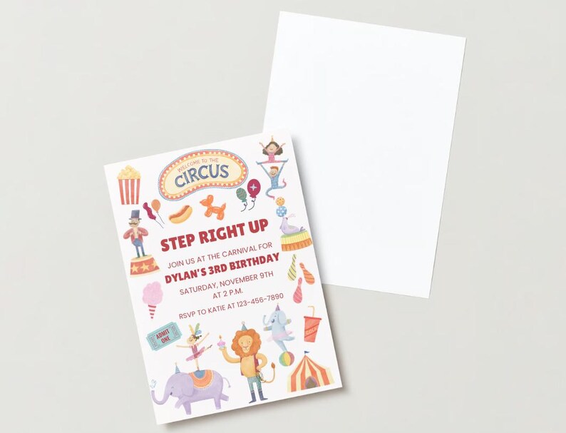Step Right Up! Circus Themed Kids Birthday Invitation - Editable - Etsy