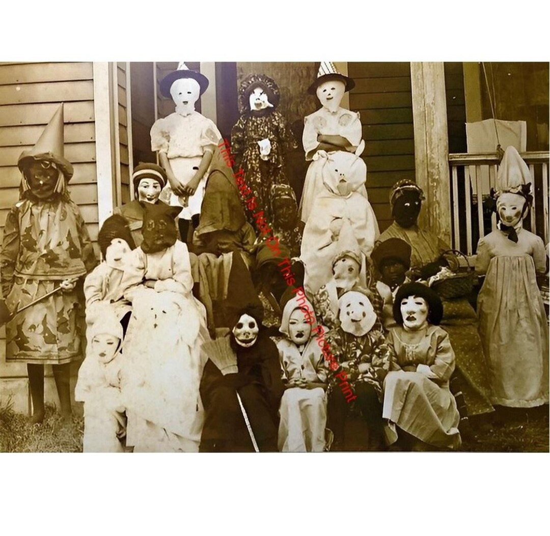 Halloween Vintage Photo Scary Kids Costumes Masks Creepy Old Photo ...