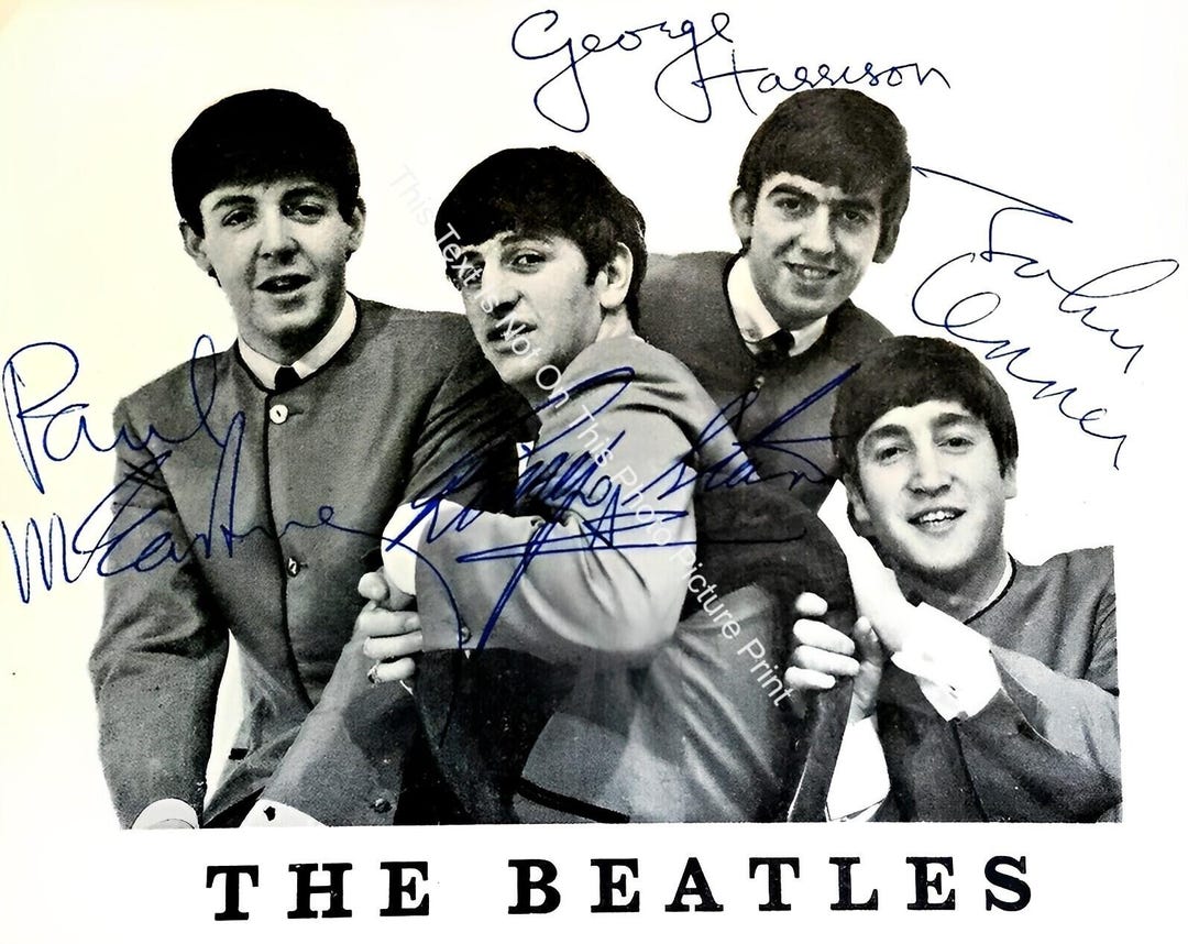 The Beatles Autographed Photo Signed Ringo Lennon Mccartney Harrison Signature RP Fab Four ...