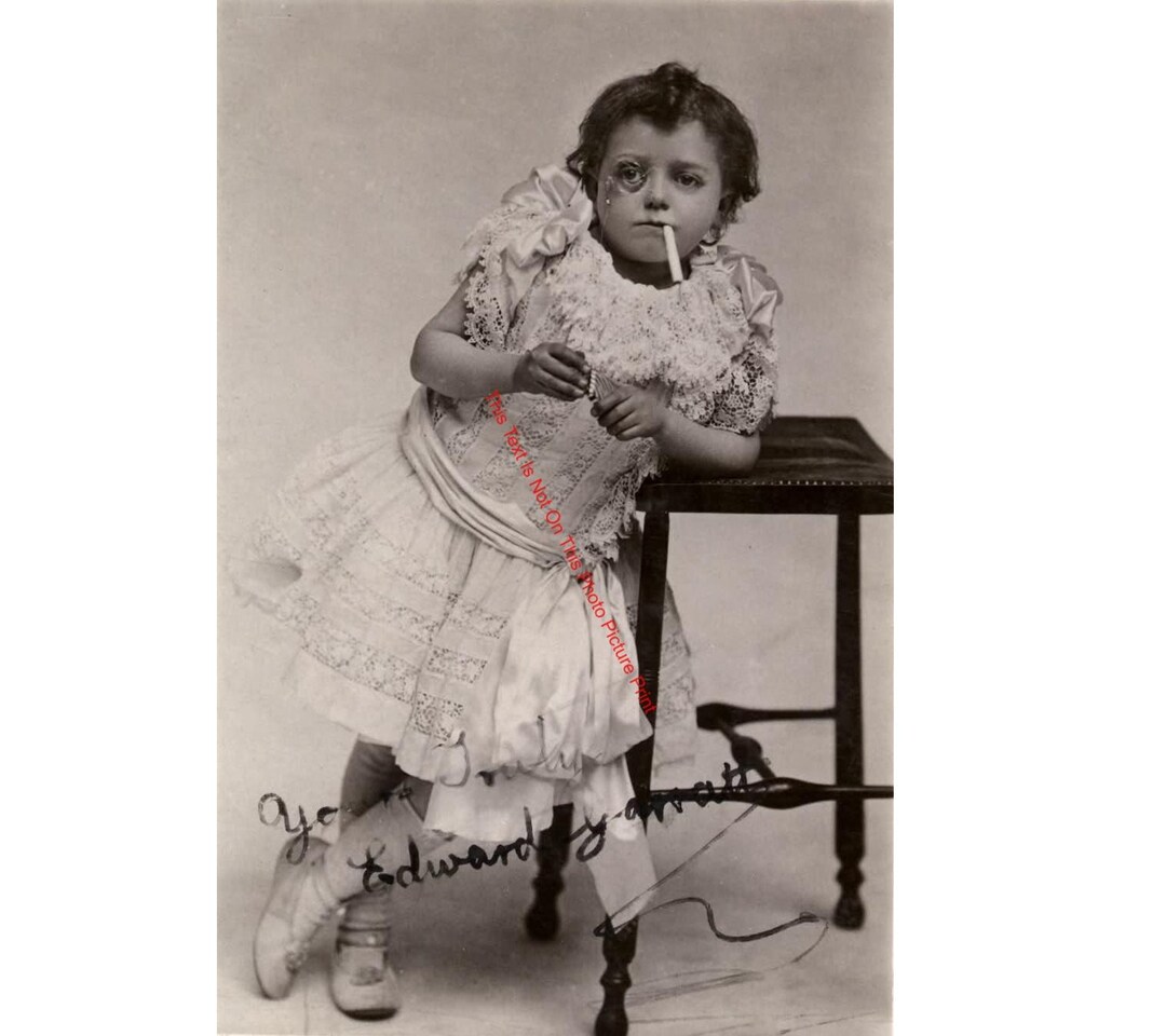 Cigarette Smoking Girl Funny Child Scary Signed Vintage Photo Print ...