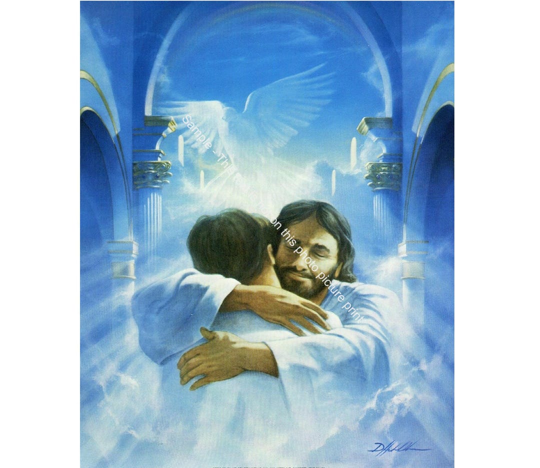 Jesus Hugging Man Welcome Home Christian Photo Vintage Religious Print ...