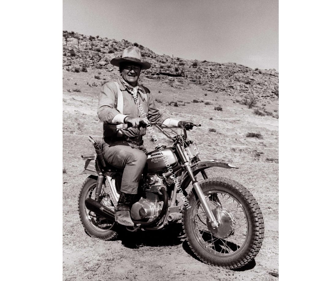 John Wayne Motorcycle Honda 350SL Cowboy Biker the Duke 1971 Vintage ...