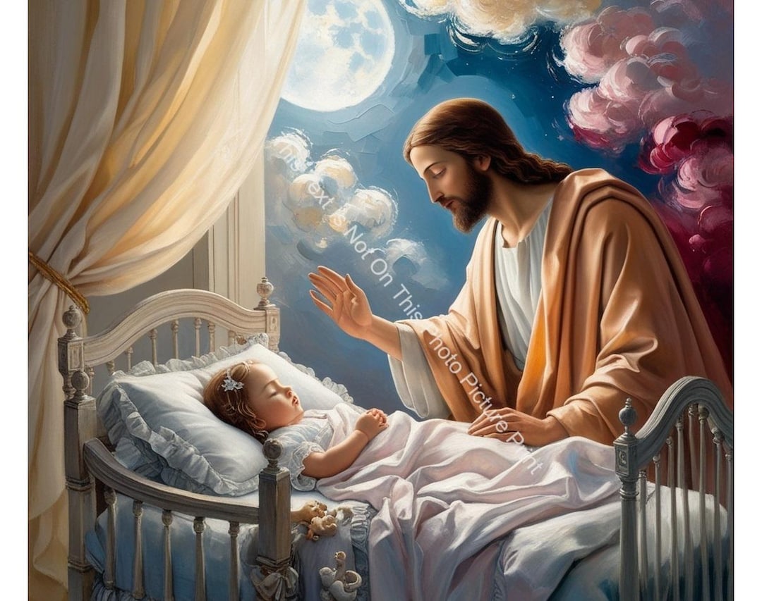 Jesus Christ Watching Young Child Sleeping Religious Print 5x7 8x10 ...