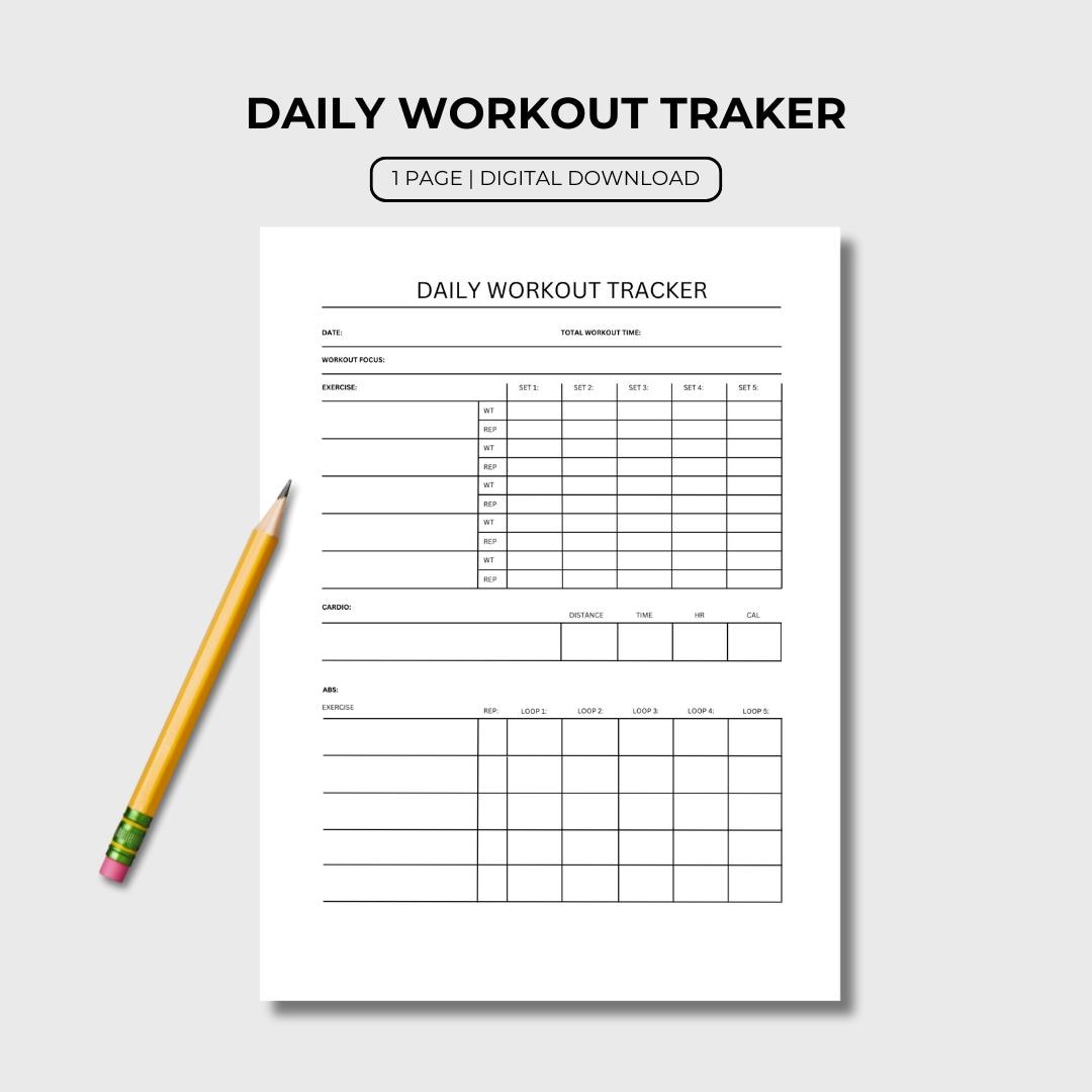Workout Tracker Printable | Daily Exercise Log | Fitness Journal ...