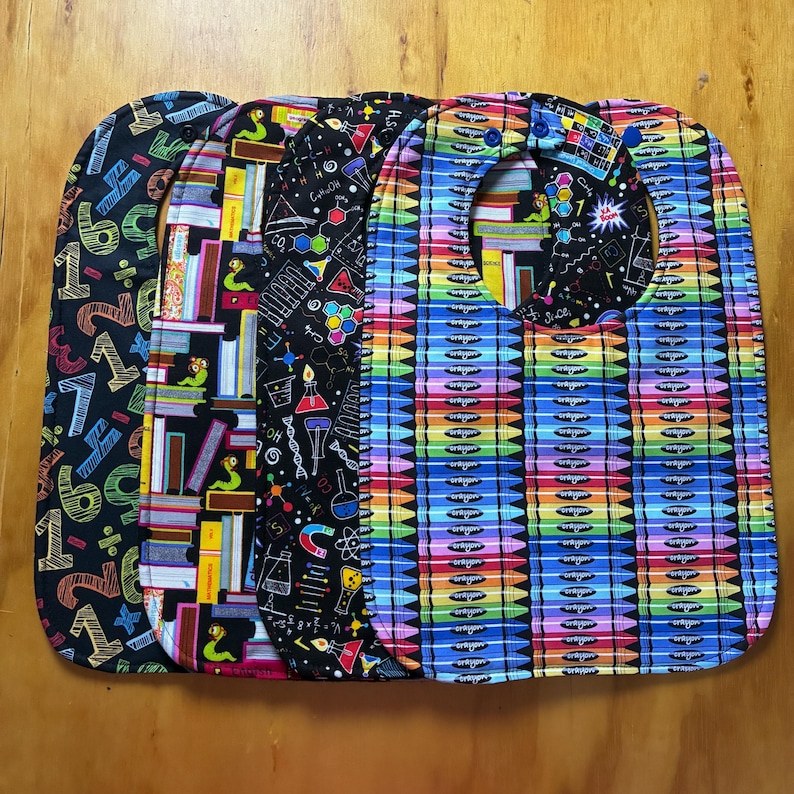 Big Kid Moisture Proof Bib: Bright Education Print, Double Snap. - Etsy
