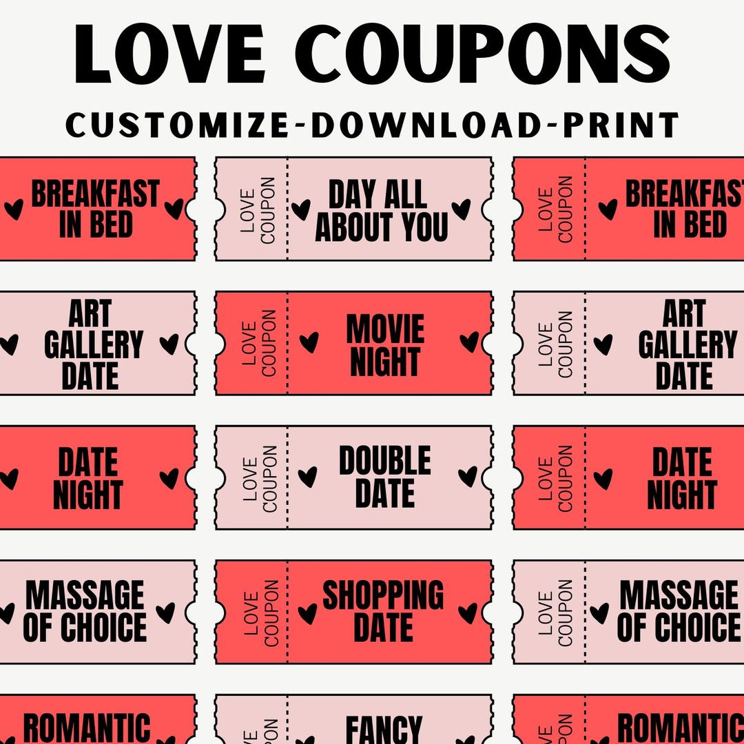 Love Coupons Diy Valentine's Day Gift EDITABLE CANVA Boyfriend ...