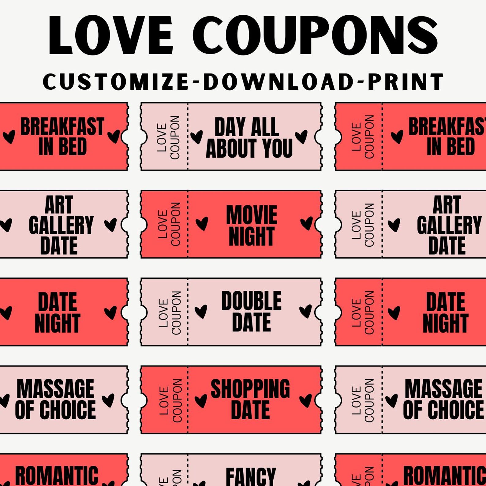 Love Coupons Diy Valentine's Day Gift EDITABLE CANVA Boyfriend ...