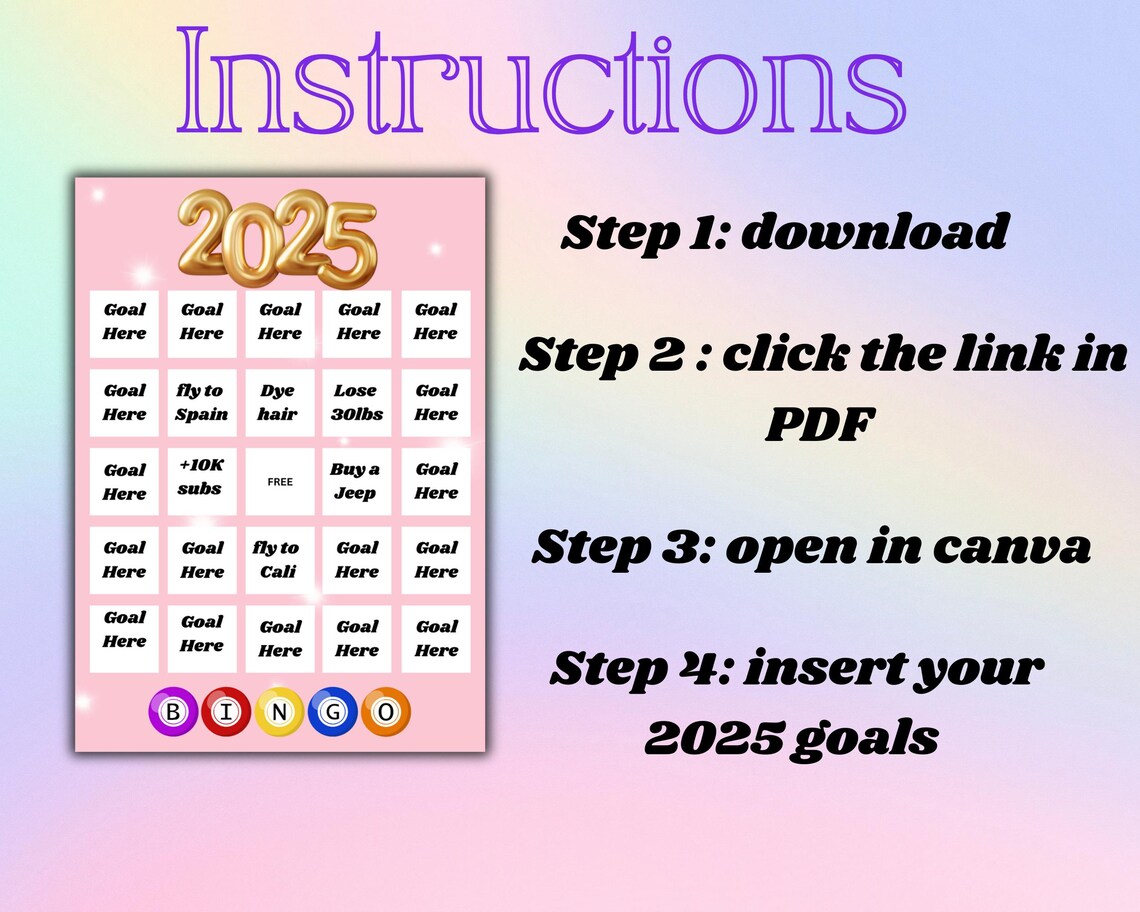 2025 Bingo Card for New Year Goals/ Personal Goals for 2025/ 2025 New ...