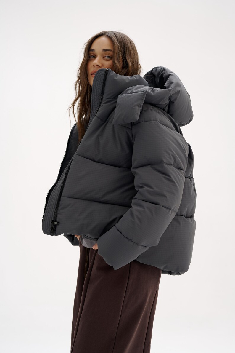 Graphite Gray Winter Jacket, Down Jacket, Vegan Puffer Jacket ...