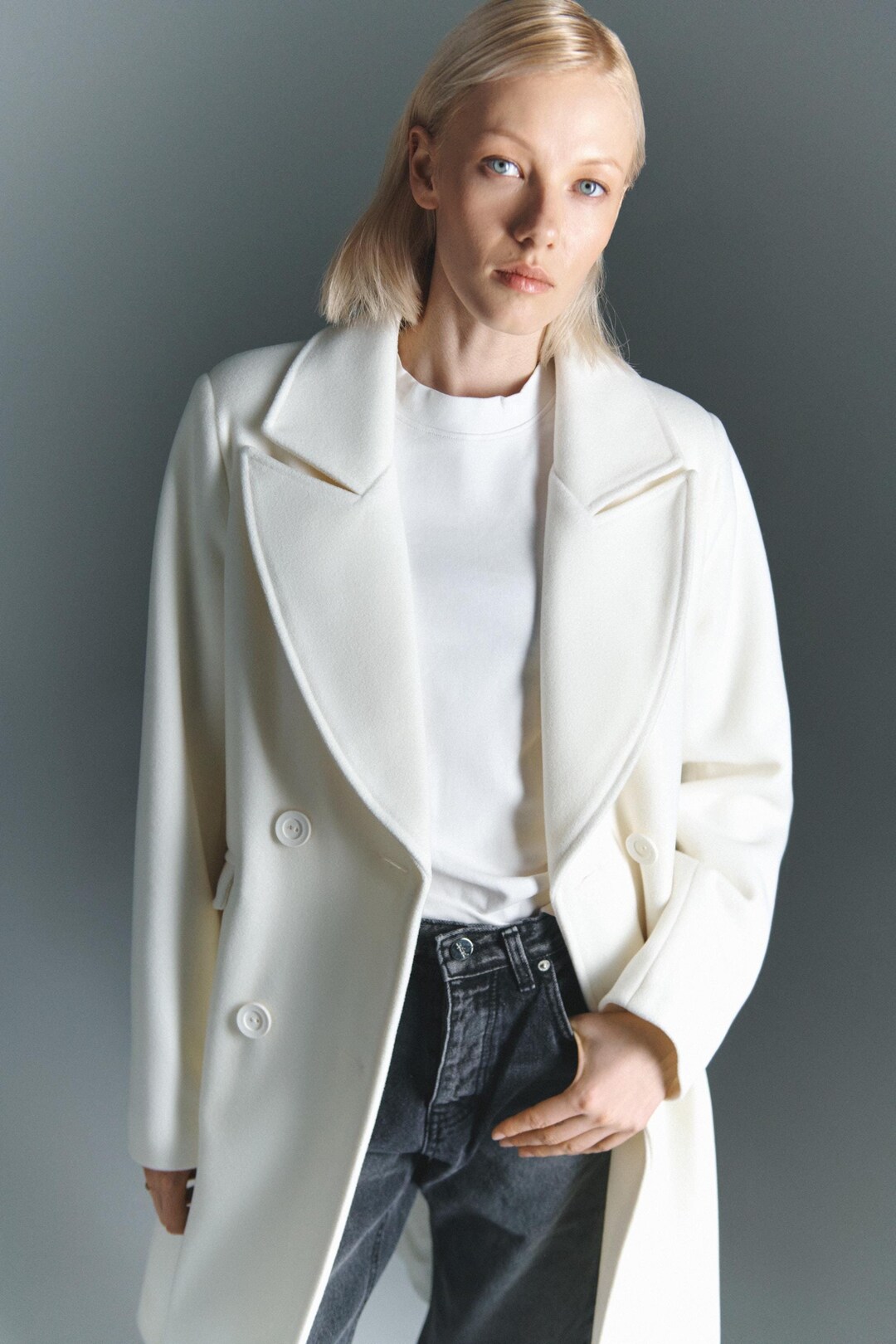 White Women's Classical Coat, White Long Jacket, Wool Long Coat, Womens ...