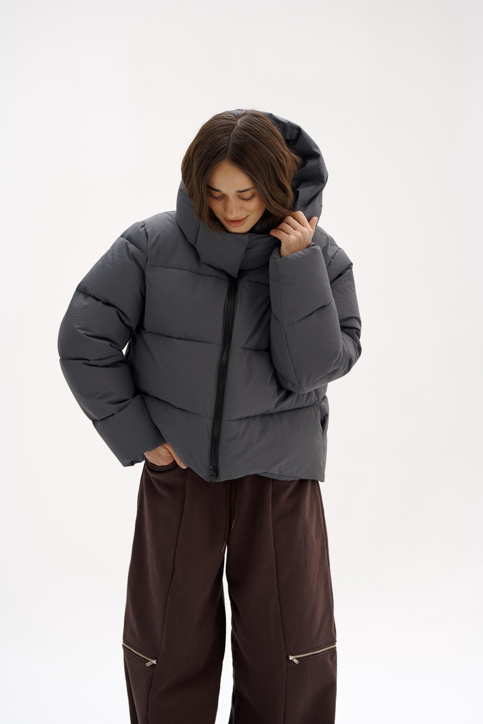 Graphite Gray Winter Jacket, Down Jacket, Vegan Puffer Jacket ...