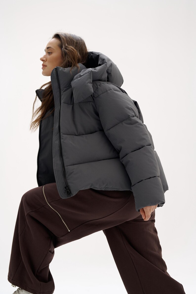 Graphite Gray Winter Jacket, Down Jacket, Vegan Puffer Jacket ...