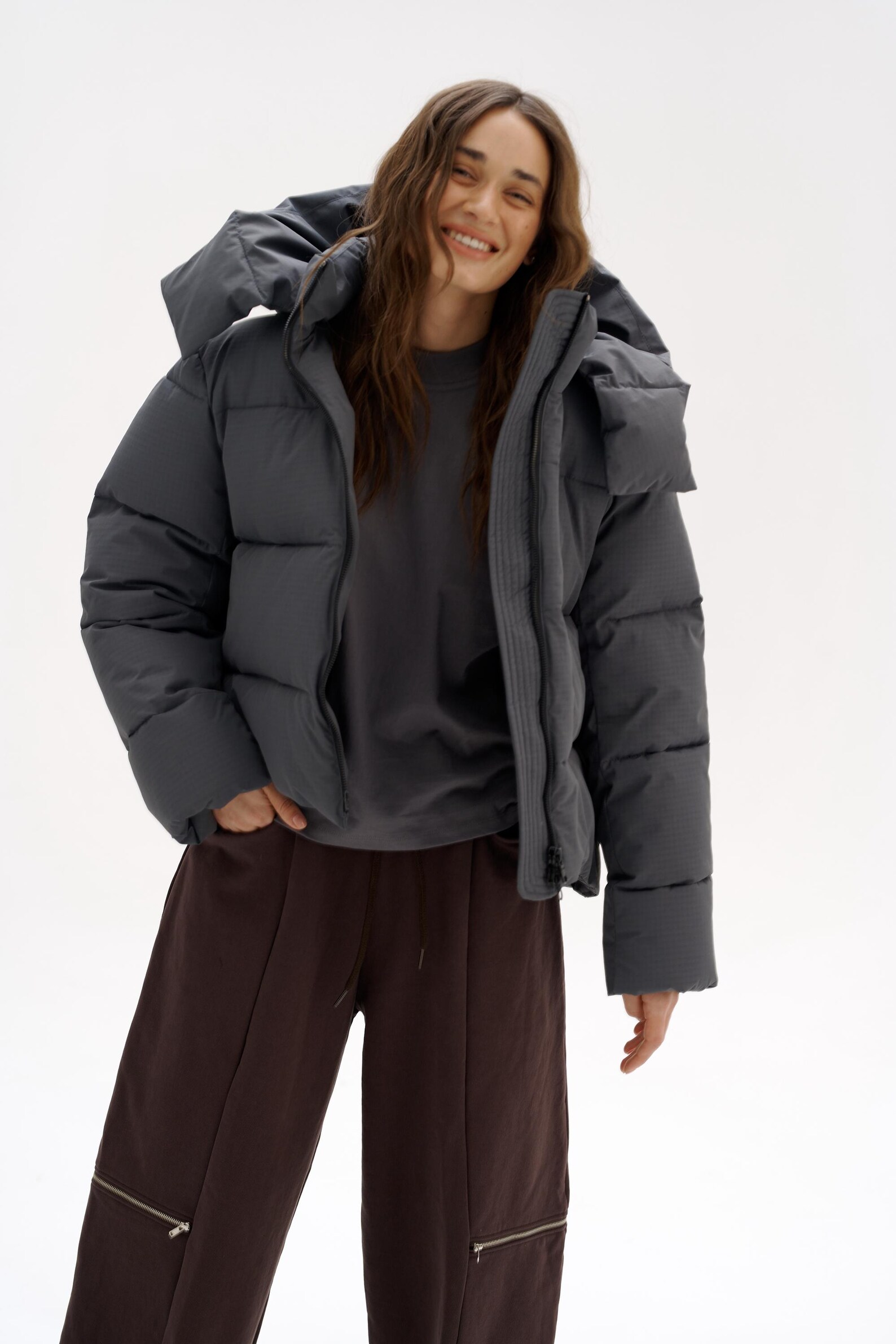 Graphite Gray Winter Jacket, Down Jacket, Vegan Puffer Jacket ...