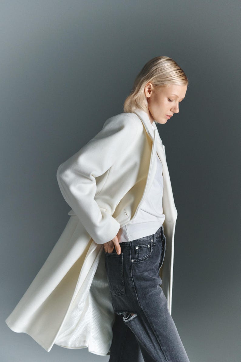 White Women's Classical Coat, White Long Jacket, Wool Long Coat, Womens ...
