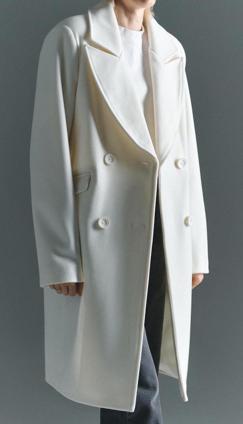 White Women's Classical Coat, White Long Jacket, Wool Long Coat, Womens ...