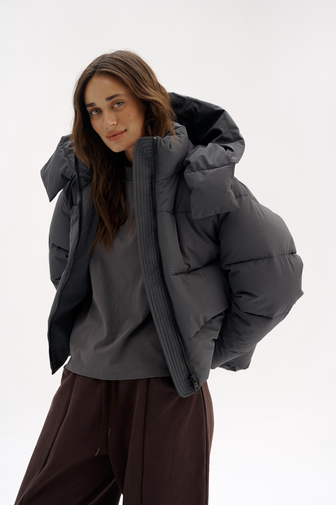 Graphite Gray Winter Jacket, Down Jacket, Vegan Puffer Jacket ...