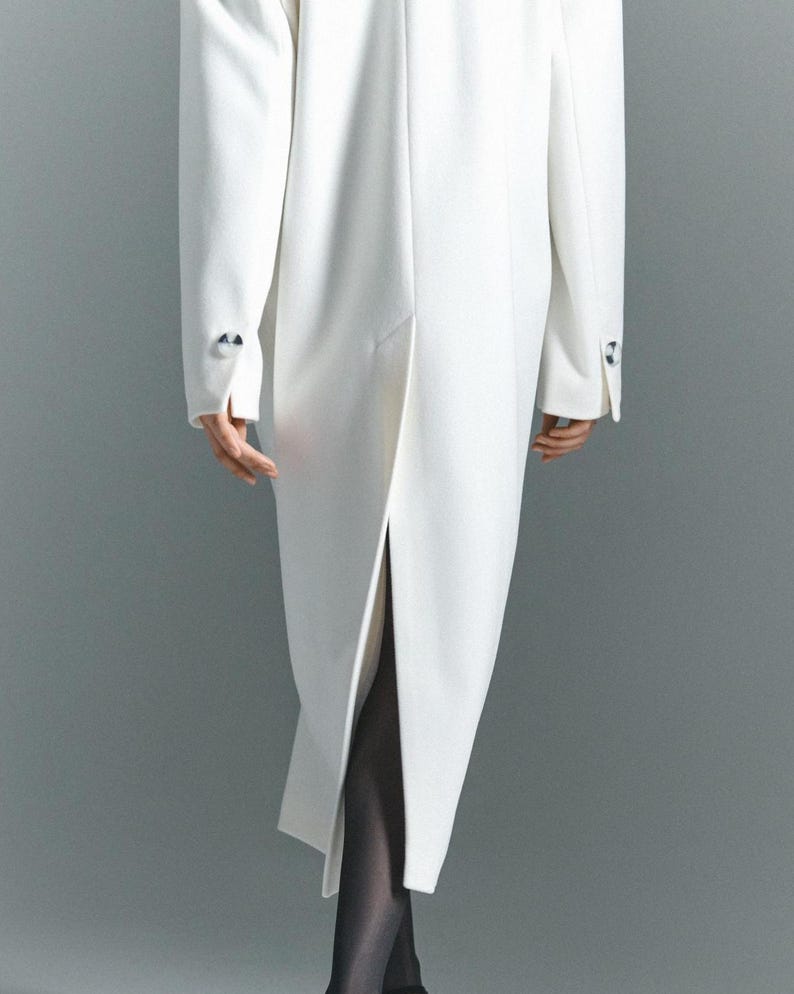 Milky White Women's Classical Coat, Milky White Long Jacket, Wool Long ...