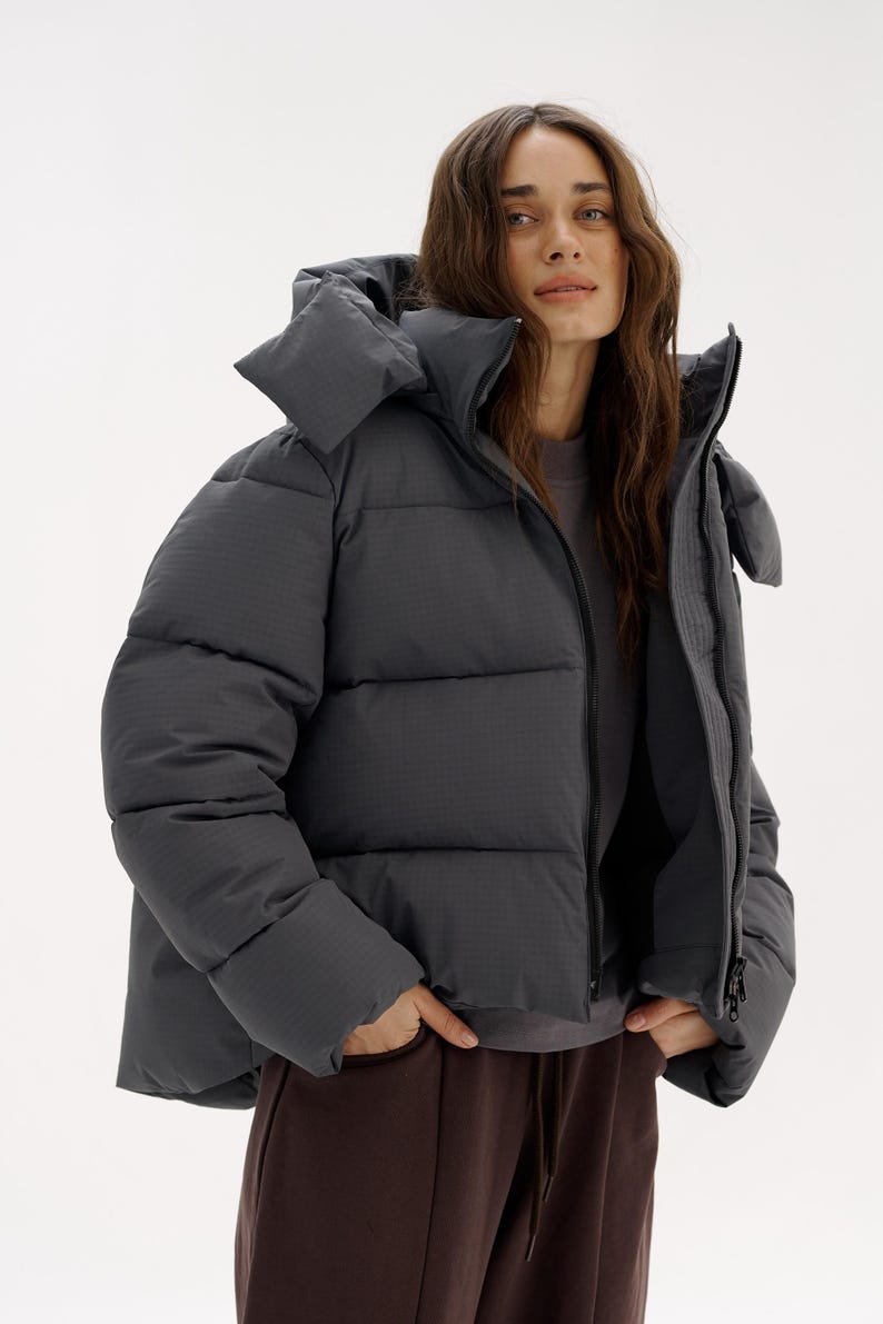 Graphite Gray Winter Jacket, Down Jacket, Vegan Puffer Jacket ...