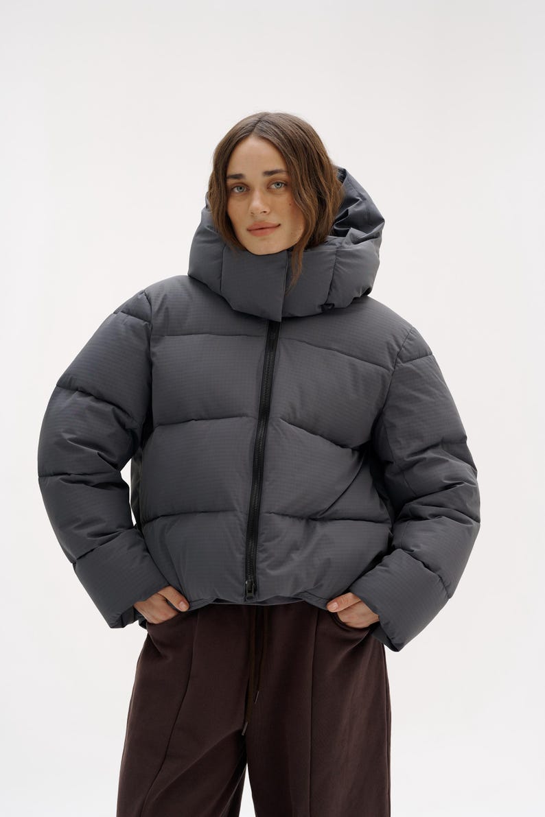 Graphite Gray Winter Jacket, Down Jacket, Vegan Puffer Jacket ...