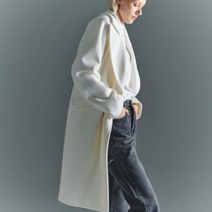 White Women's Classical Coat, White Long Jacket, Wool Long Coat, Womens ...