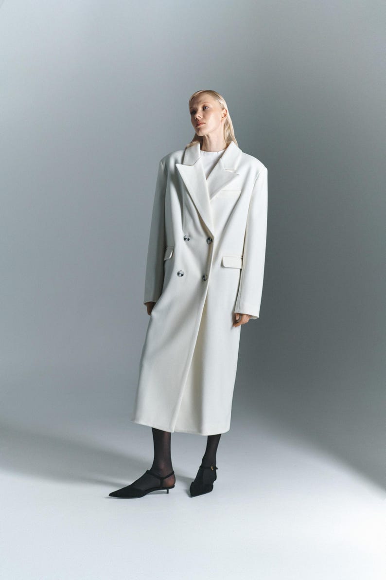 Milky White Women's Classical Coat, Milky White Long Jacket, Wool Long ...