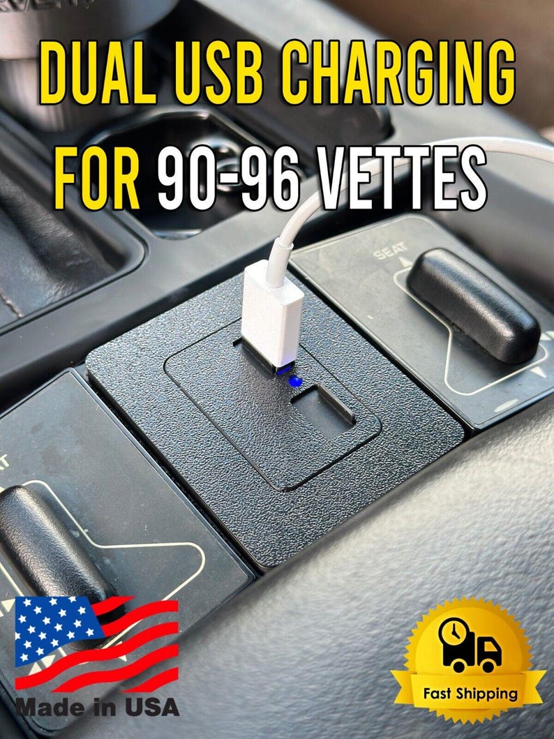 1990-1996 C4 Corvette Dual USB Charging Center Console FX3 Plate ...