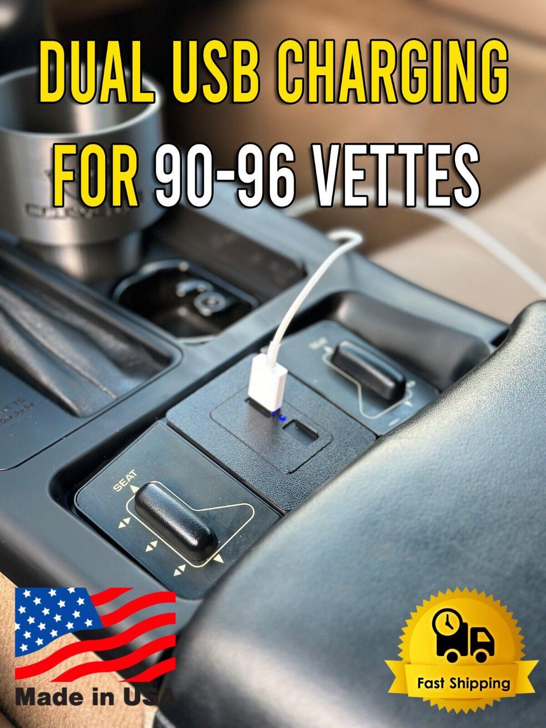 1990-1996 C4 Corvette Dual USB Charging Center Console FX3 Plate ...