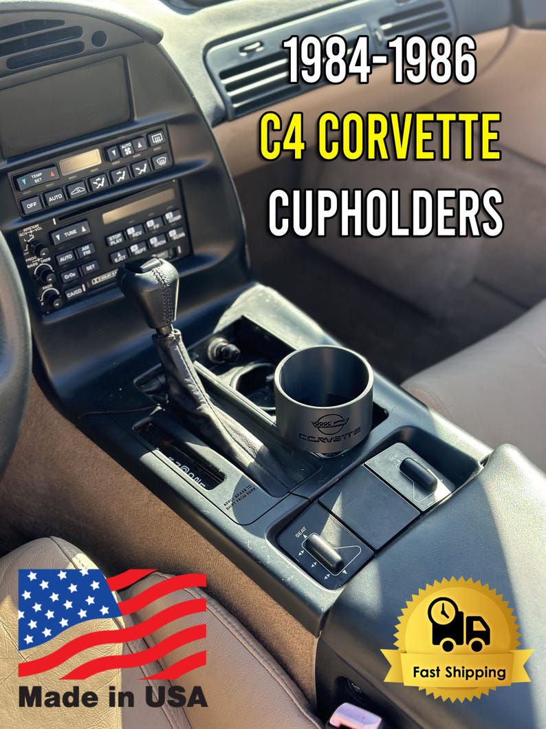 1984-1996 C4 Corvette Large Cup Holder Adapter W/ Corvette Logo USA ...