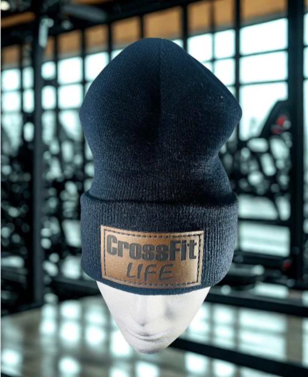 Leather Patch Yupong Black Beanie – Crossfit / Gym Knit Winter Hat - Etsy