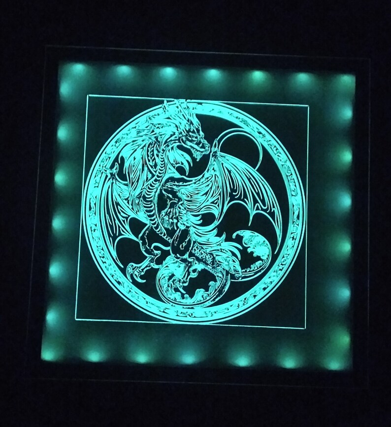 Dragon Mirror Laser Engraved Printed 12x12 Mirror on Wood Boxed Frame ...