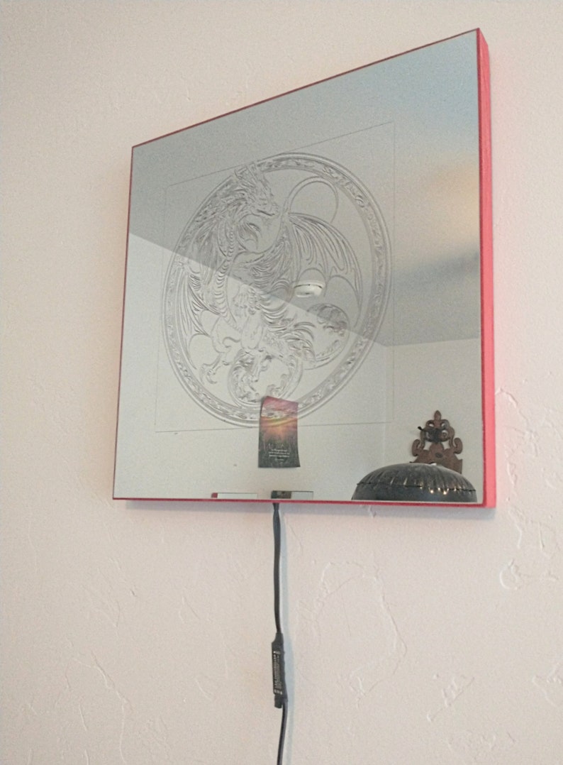 Dragon Mirror Laser Engraved Printed 12"x12" Mirror on Wood Boxed Frame ...