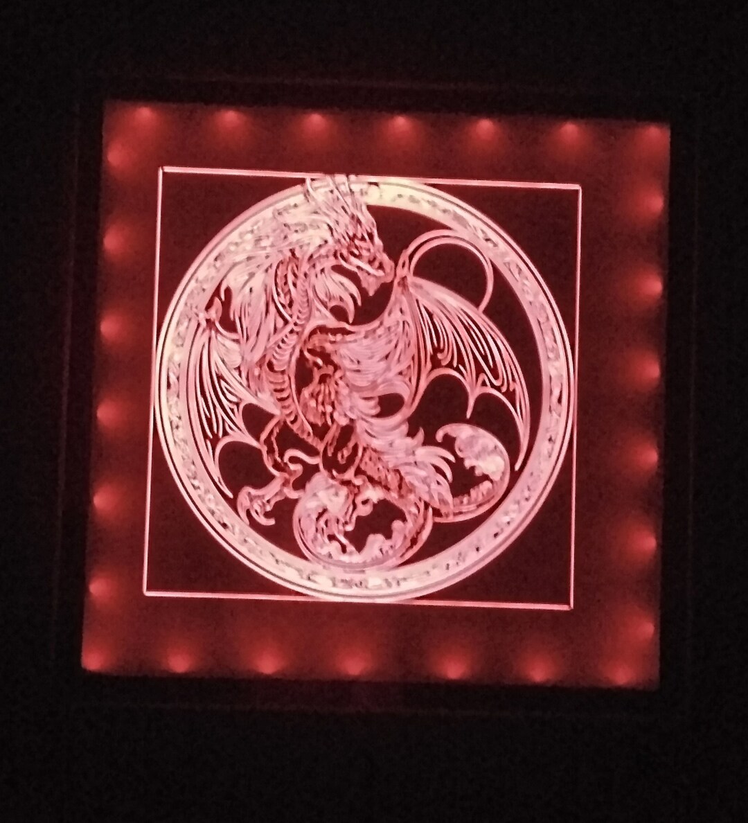 Dragon Mirror Laser Engraved Printed 12"x12" Mirror on Wood Boxed Frame ...