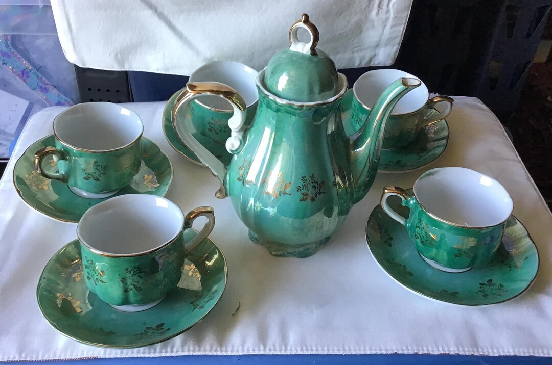 Lusterware Denitassee Turquoise Tea Set - Etsy