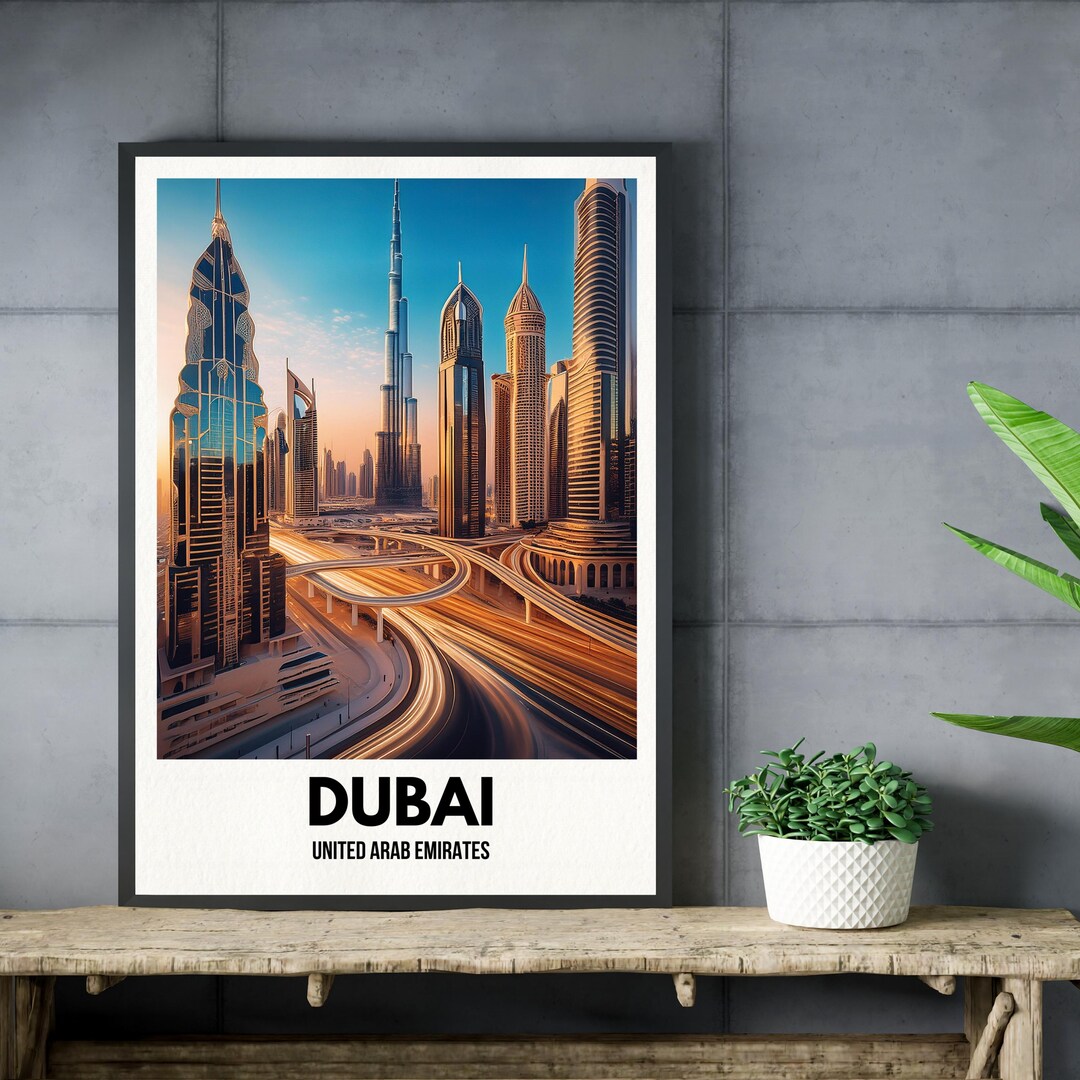 Dubai Skyline Burj Khalifa and Cityscape Travel Poster, Maximal Decor ...