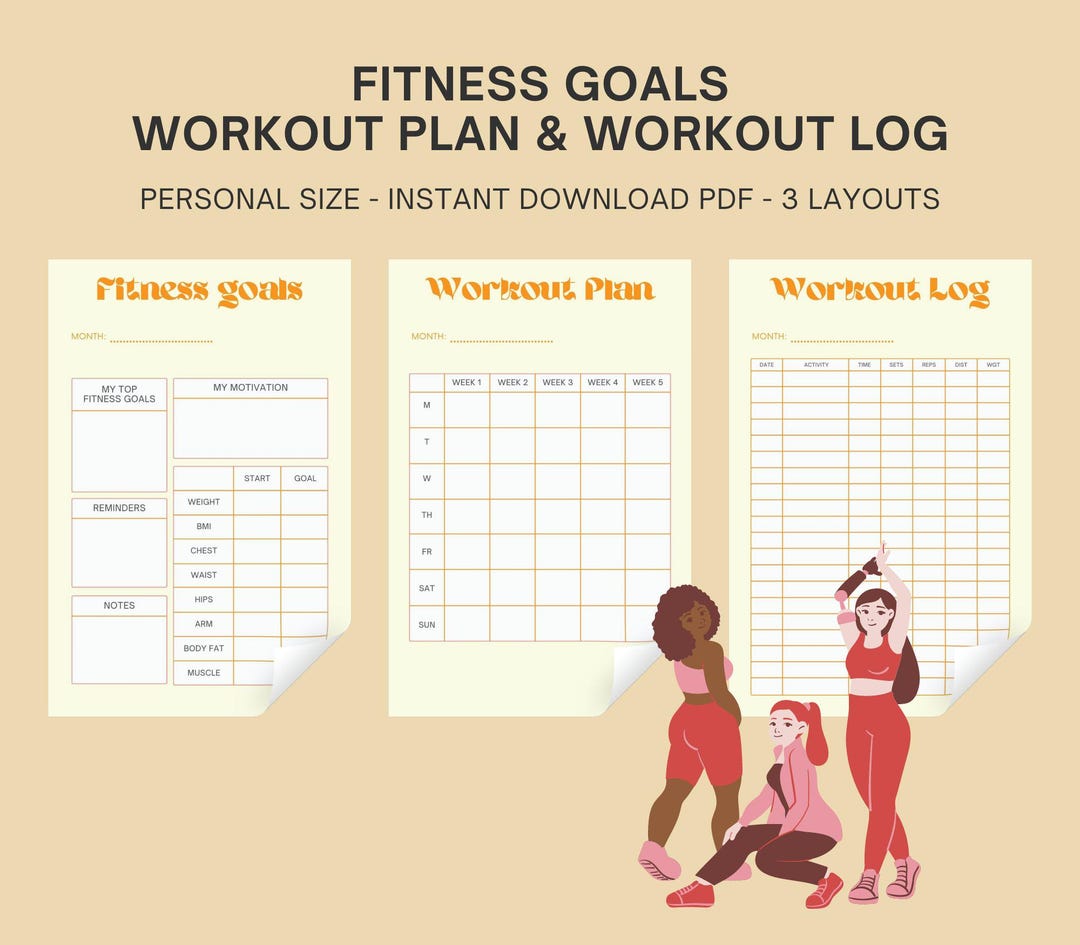 Workout Planner Printable, Fitness Goals, Exercise Log, Workout ...