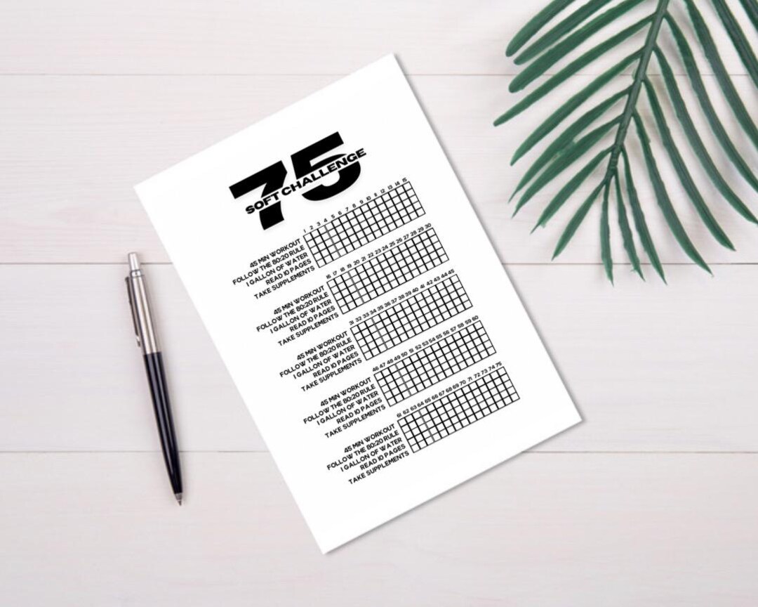 Minimalist 75 Soft Challenge Tracker Aesthetic White Blue Instant ...
