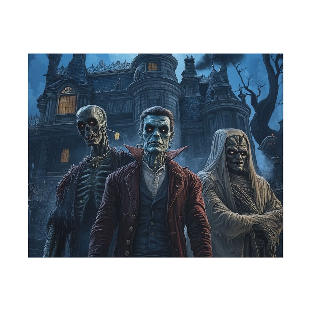 Halloween Poster, Spooky Rolled Posters, Vampire Skeleton Wraith Moon ...