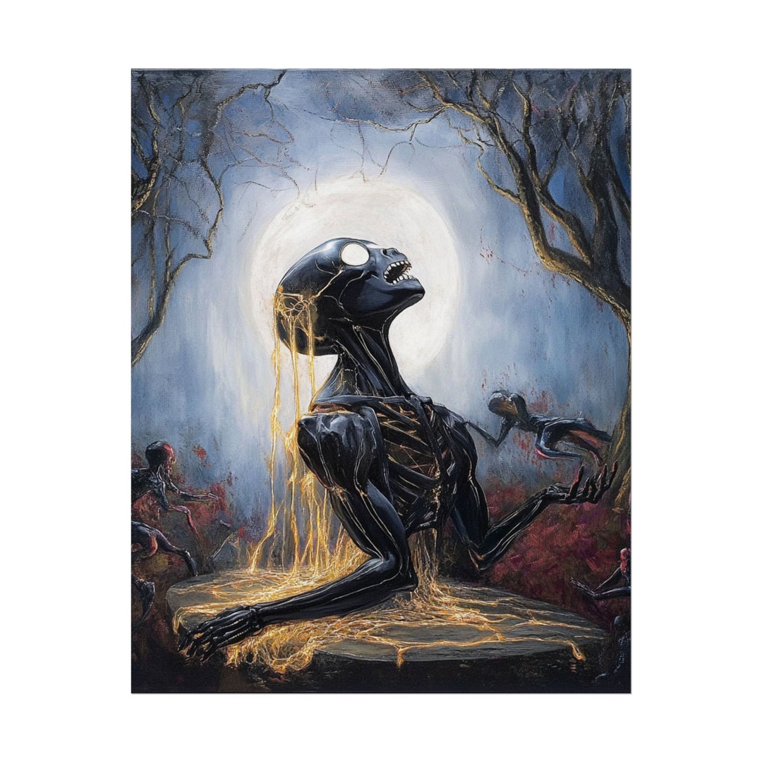 Skeleton Monster Rolled Poster, Black Halloween Wall Art Print, Spooky ...