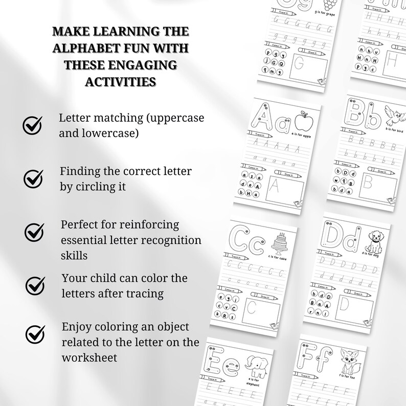 Alphabet Tracing Coloring Worksheets: ABC Handwriting Practice (PDF) - Etsy