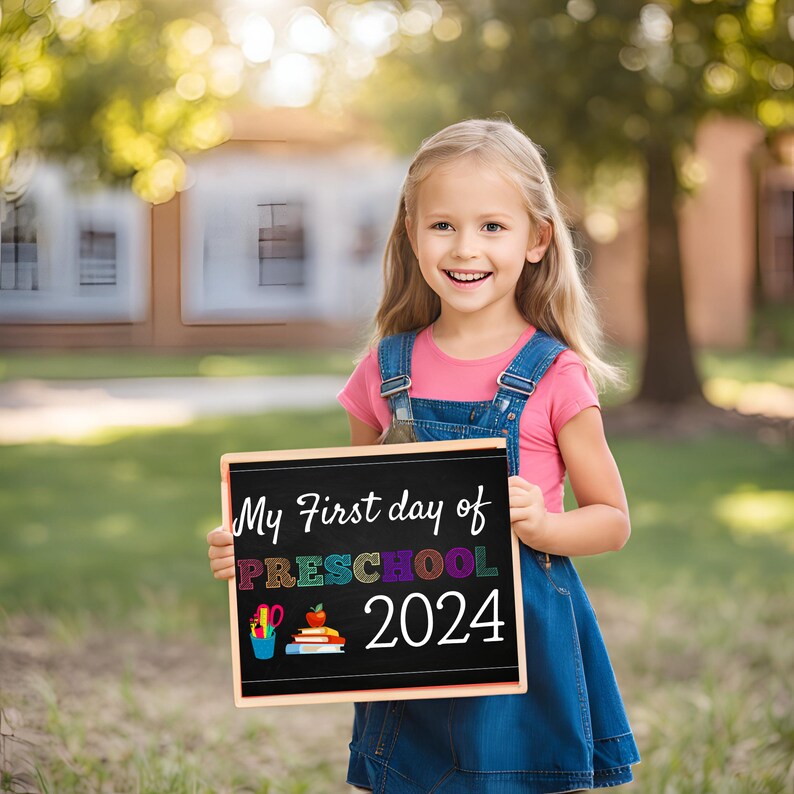 First Day of Preschool Printable Sign - Fun Digital Back to School ...