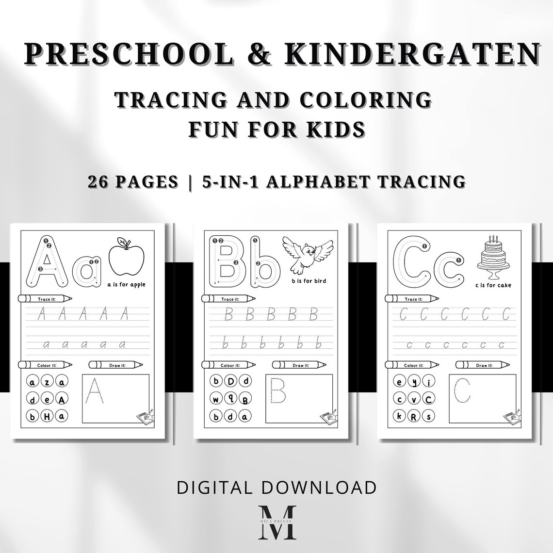 Alphabet Tracing Coloring Worksheets: ABC Handwriting Practice (PDF) - Etsy